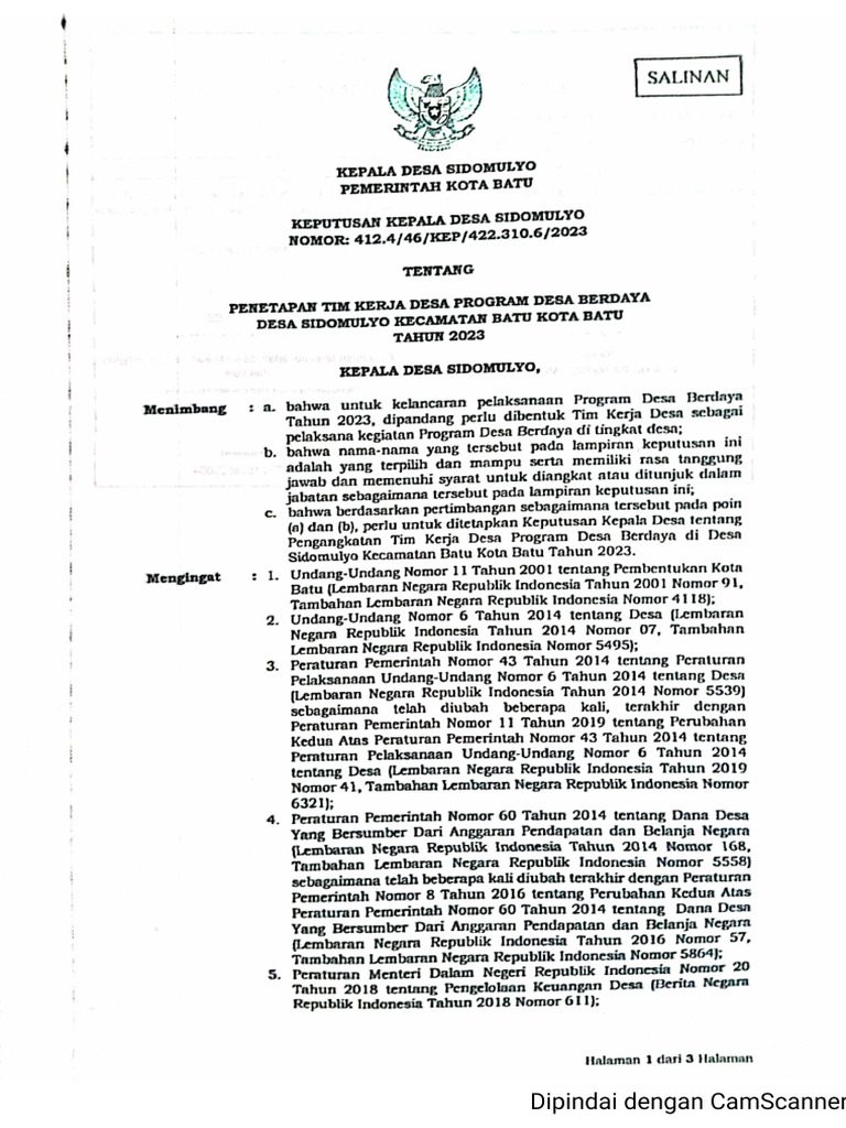 SK TKD Sidomulyo Batu Contoh | PDF