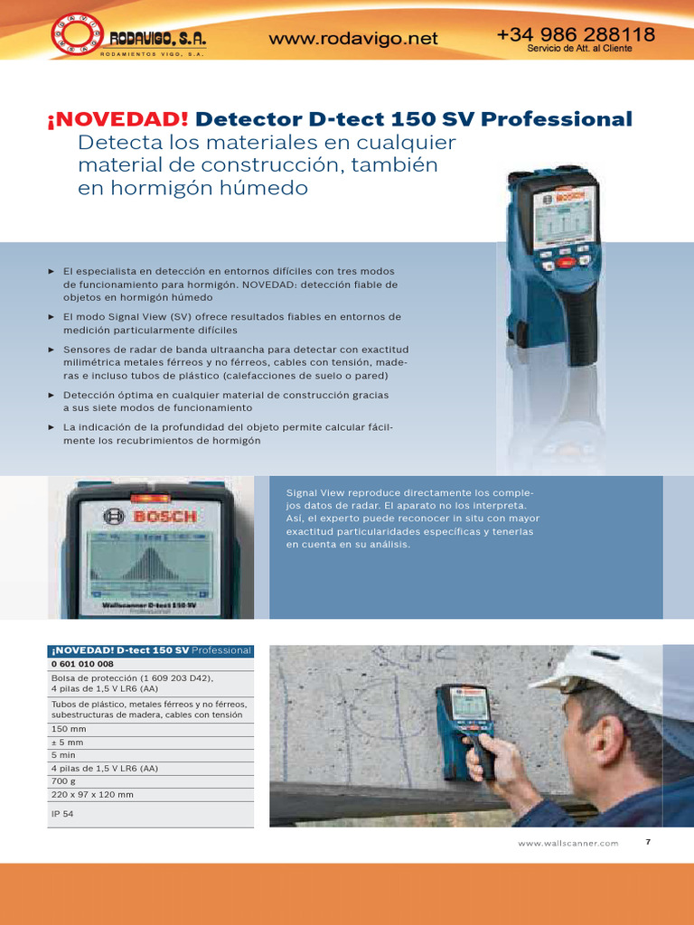 BOSCHURE Detector D-Tect 150 SV Profesional | PDF | Sensor | Diodo emisor de luz