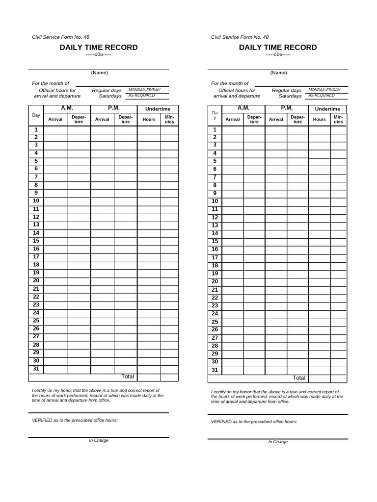 Daily Time Record DTR | PDF