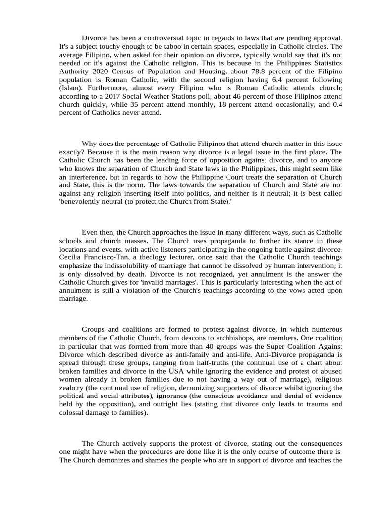 Church Against Divorce Assignment | PDF | Divorce | Marriage