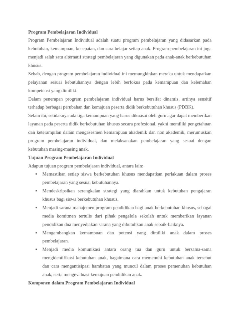 Program Pembelajaran Individual | PDF