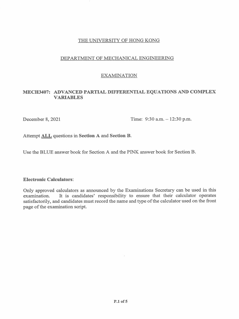 Use The BLUE Answer Book For Section A and The PINK Answer Book For ...