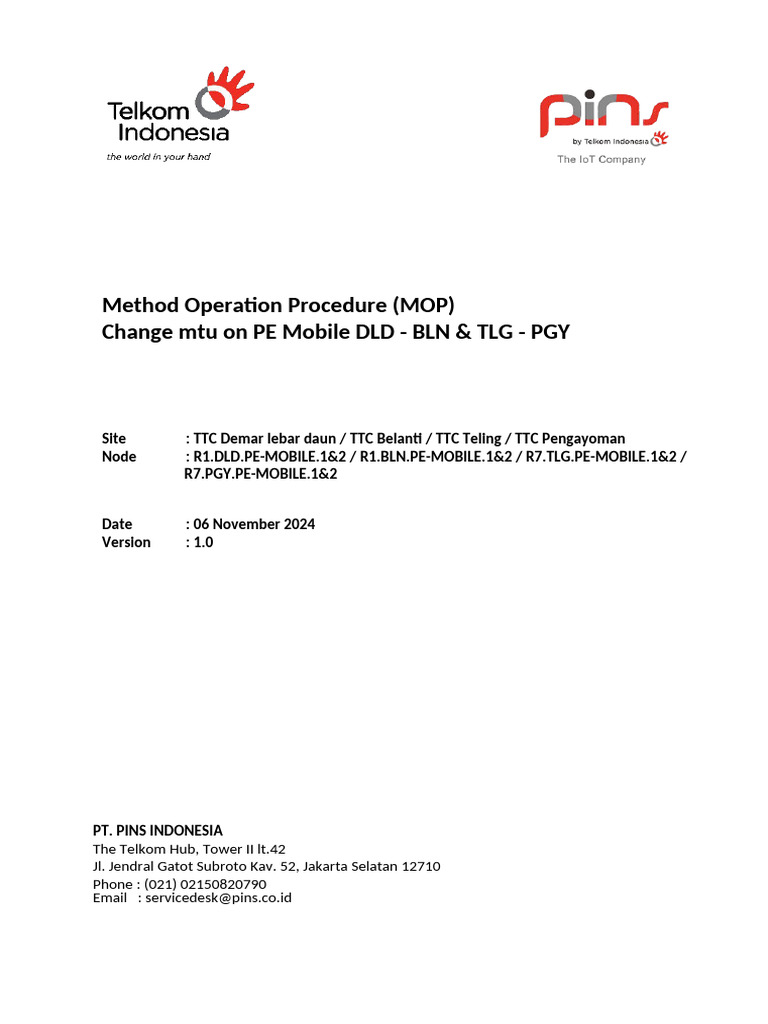 MOP - Change Mtu On PE Mobile DLD - BLN & TLG - PGY | PDF | Network Layer Protocols | Computer ...