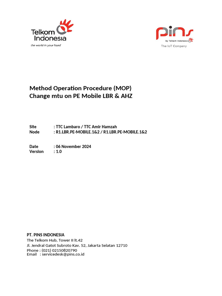 MOP - Change Mtu On PE Mobile LBR & AHZ | PDF | Telecommunications ...
