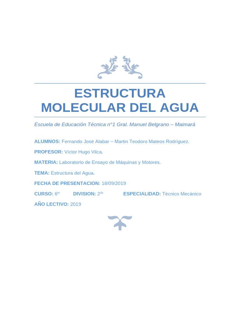 Informe de Estructura Molecular Del Agua | PDF | Propiedades del agua | Enlace de hidrógeno