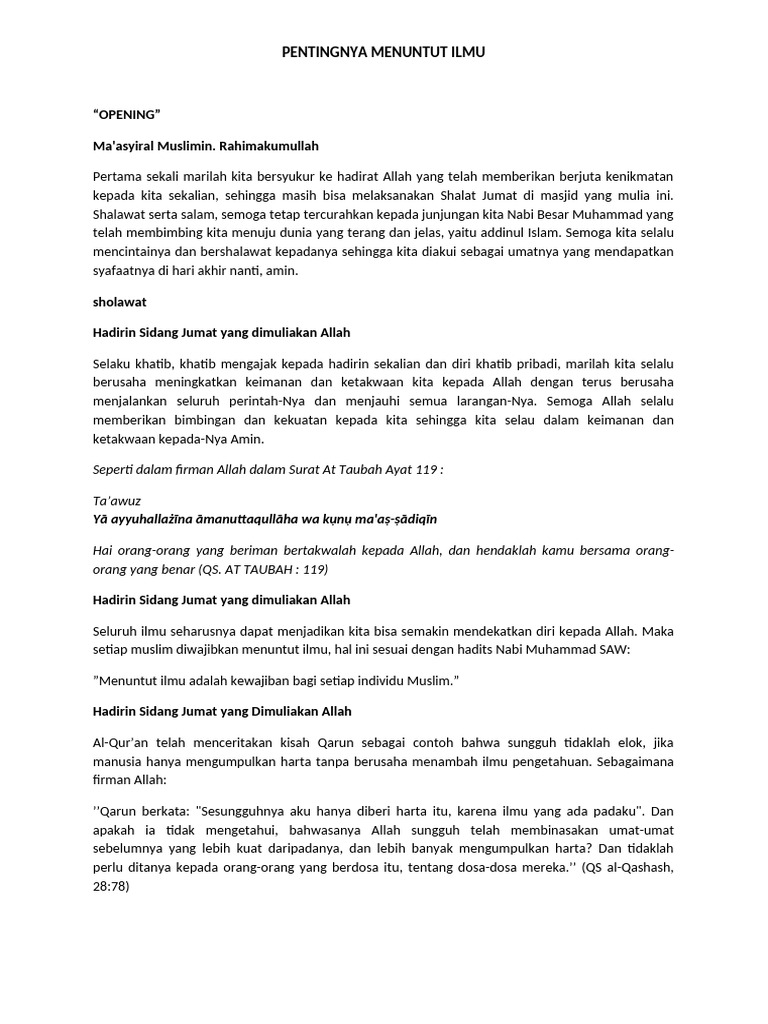 Pentingnya Menuntut Ilmu - Khutbah Dika | PDF | Hukum | Agama & Spiritualitas