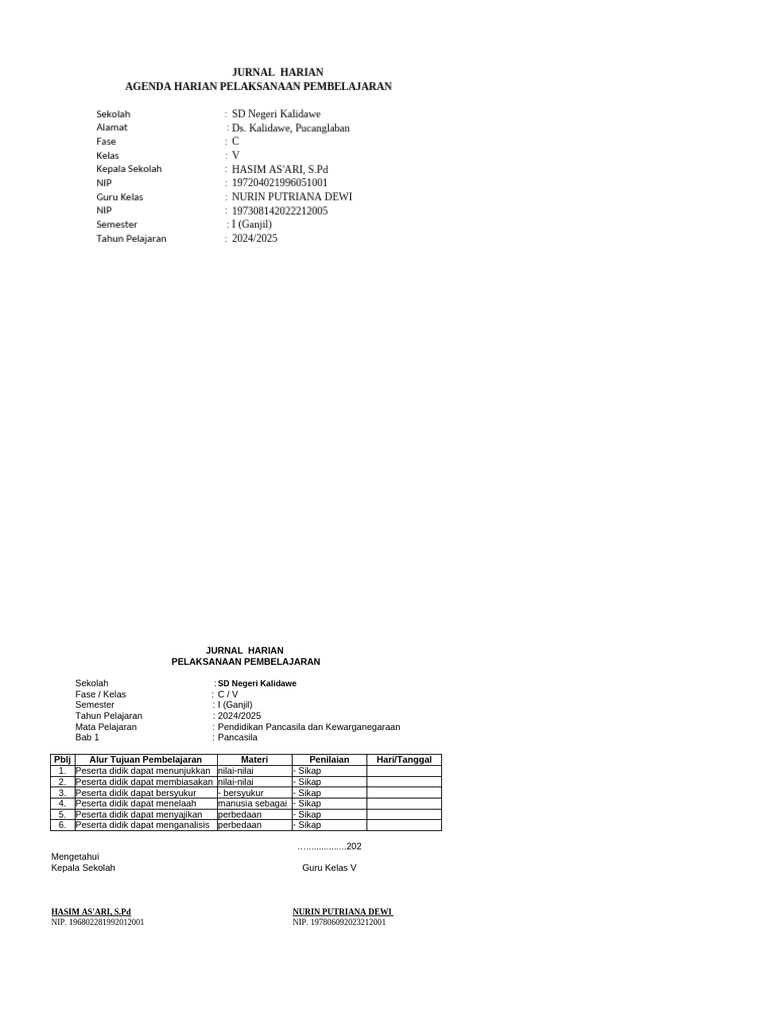 Jurnal Ikm Kelas 5 Sem 1 | PDF