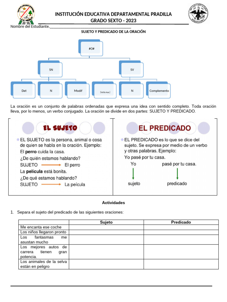 Grado 06 - Guía #4 - Sujeto y Predicado de La Oración | PDF
