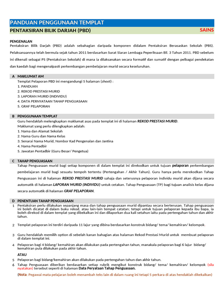 Panduan Templat PBD Sains SMK Meru | PDF