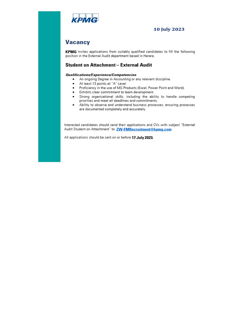 Job Advert - External Audit Student on attachment | PDF