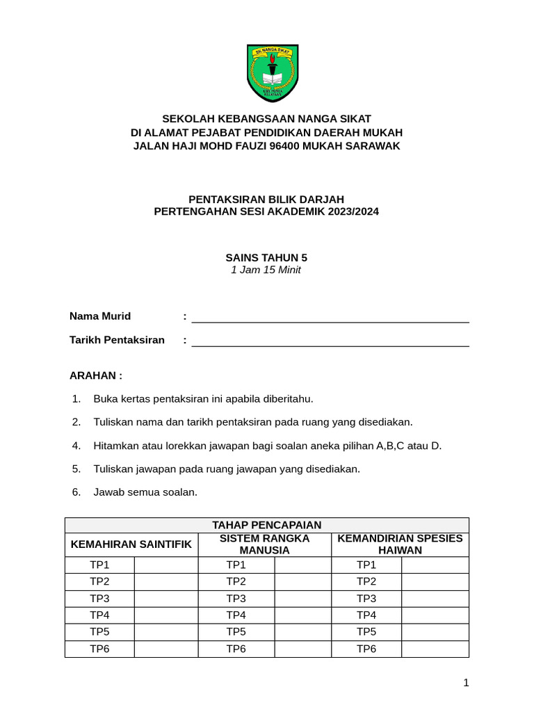 Instrumen PBD Sains Tahun 5 | PDF