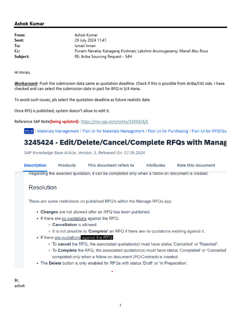 RFQ- SAP notes | PDF