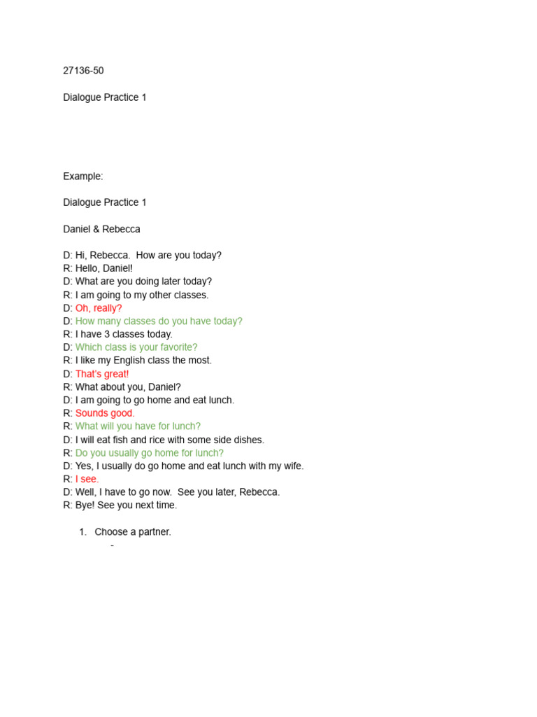 Example Dialogue Practice 1 | PDF | Language Arts & Discipline ...
