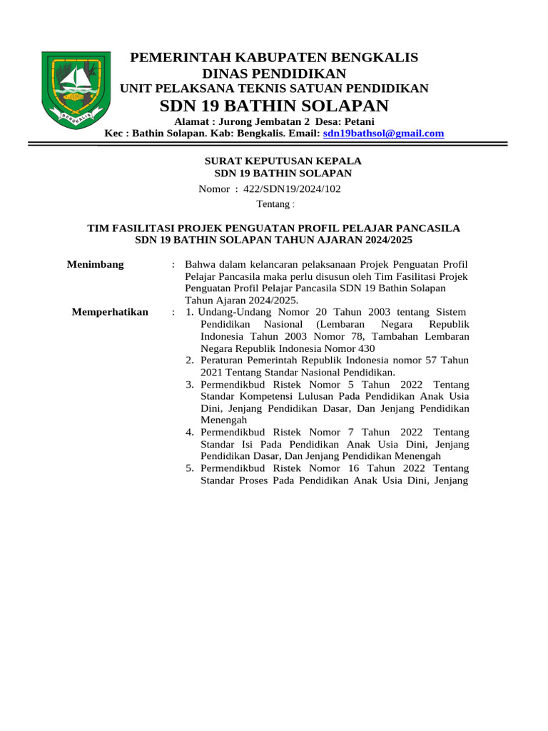 Tim Fasilitasi SDN 19 Bathin Solapan | PDF | Seni