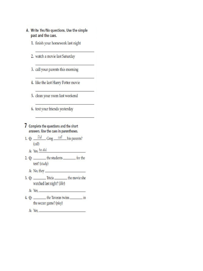 Simple Past Yes No Questions Worksheet | PDF