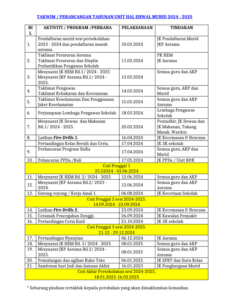 5.2 Takwim Hem 2024 2025 | PDF