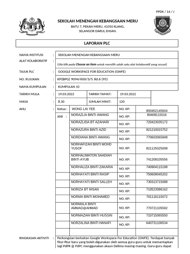 Borang Pelaporan PLC - Gwse (Kumpulan) | PDF