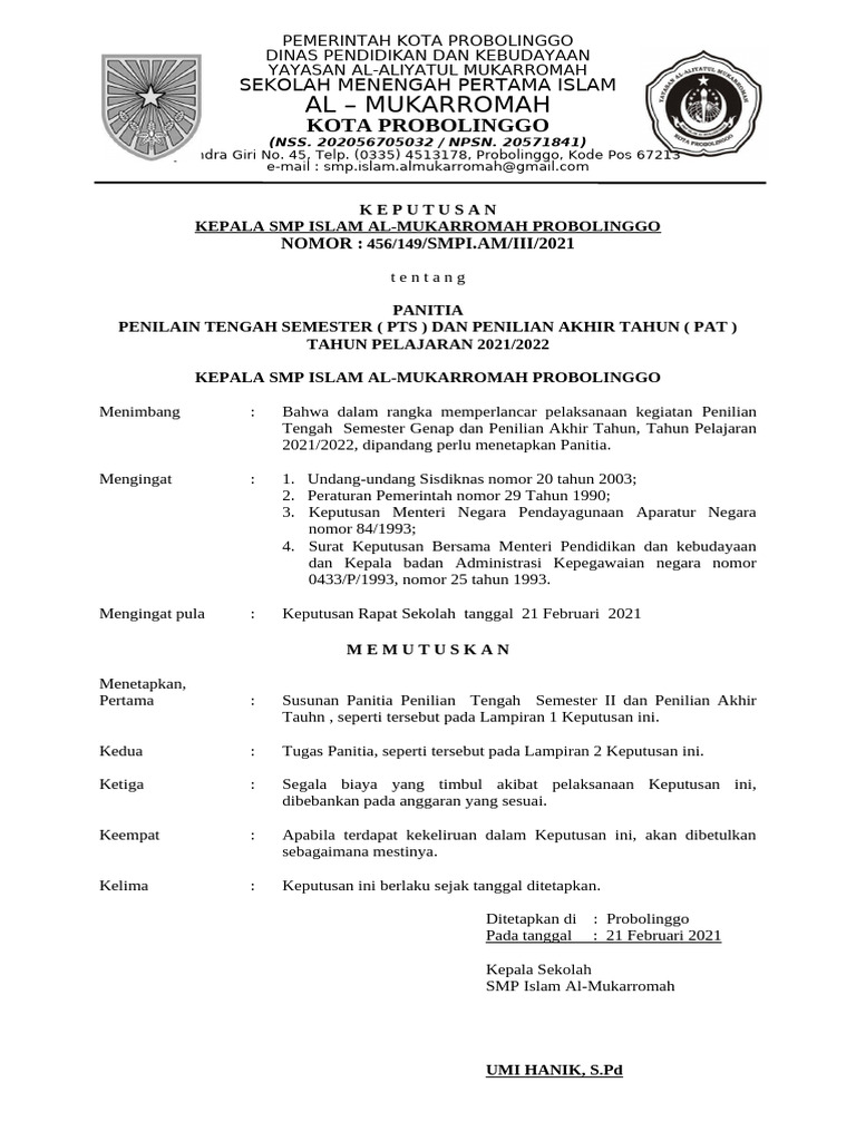 Berita Acara Pat 2021-2022 | PDF