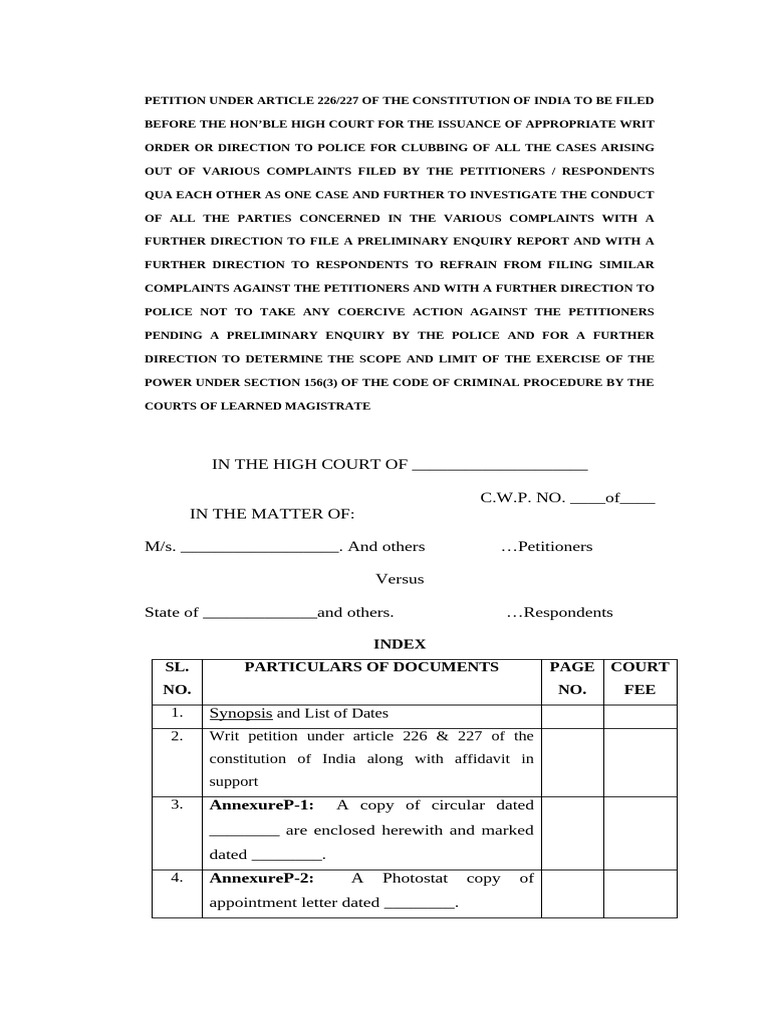 Petition for Writ Against Police Complaints | PDF | Complaint | Bail