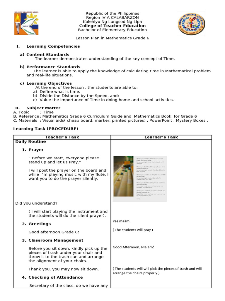 Detailed-Plan-in-math-6.-time-charlot (Final Na Talaga!) | PDF | Speed ...