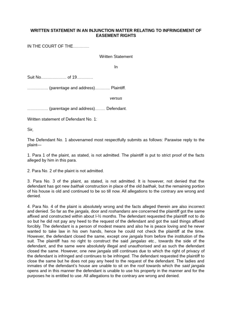 Written Statement in An Injunction Matter Relating To Infringement of ...