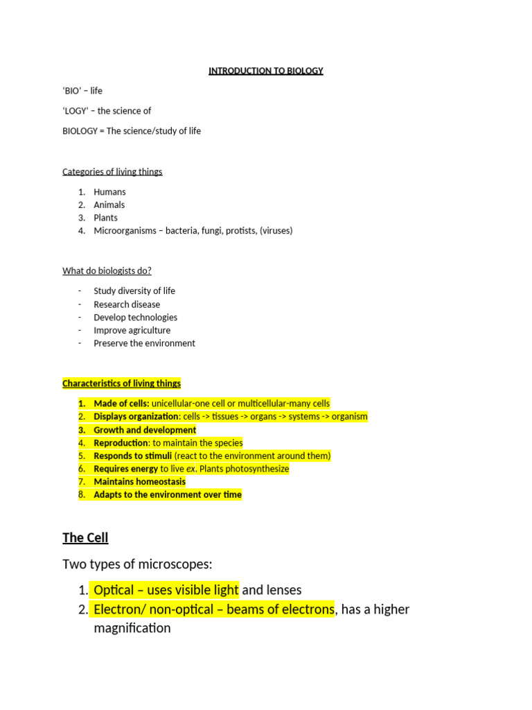 Introduction To Biology | PDF | Cell (Biology) | Biology