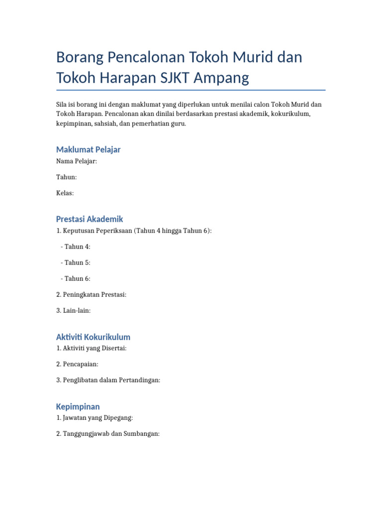 Pencalonan Tokoh Harapan SJKT Ampang | PDF