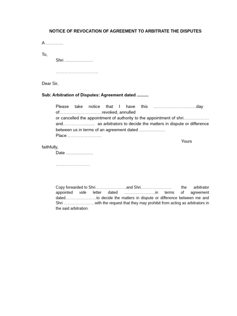 Notice of Revocation of Agreement To Arbitrate The Disputes | PDF