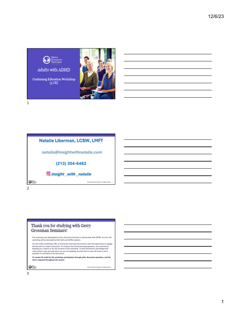 Adults With ADHD PPT - Updated Handout | PDF | Attention Deficit ...