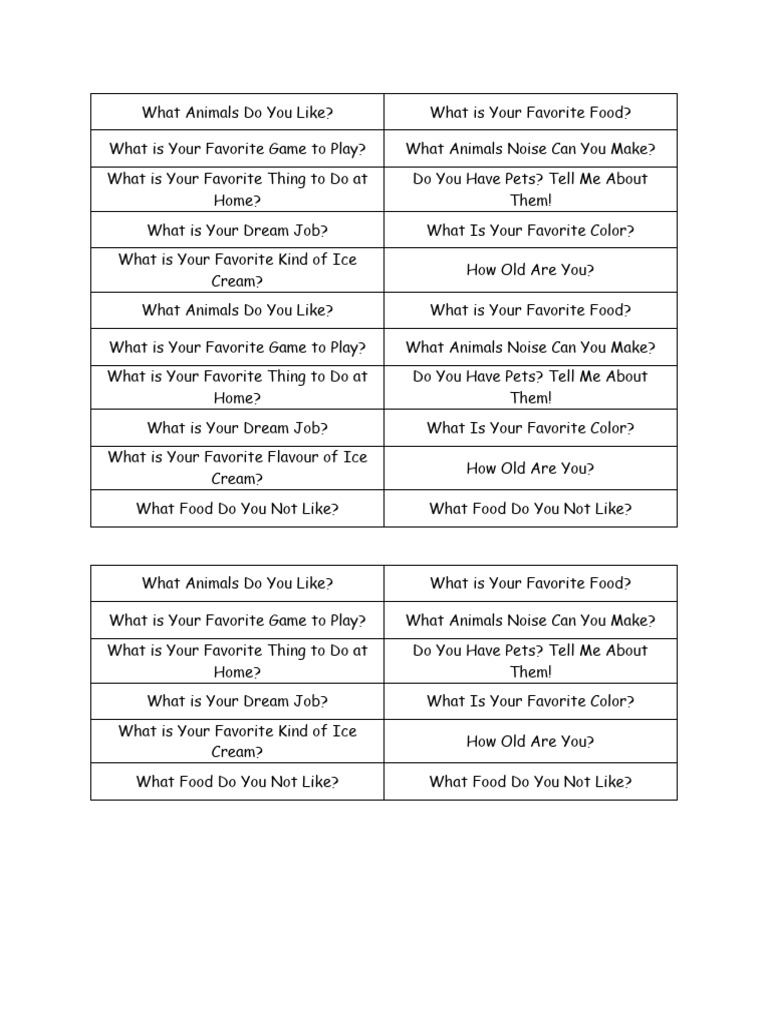 Favorite Animals and Personal Preferences Questionnaire | PDF | Cooking ...