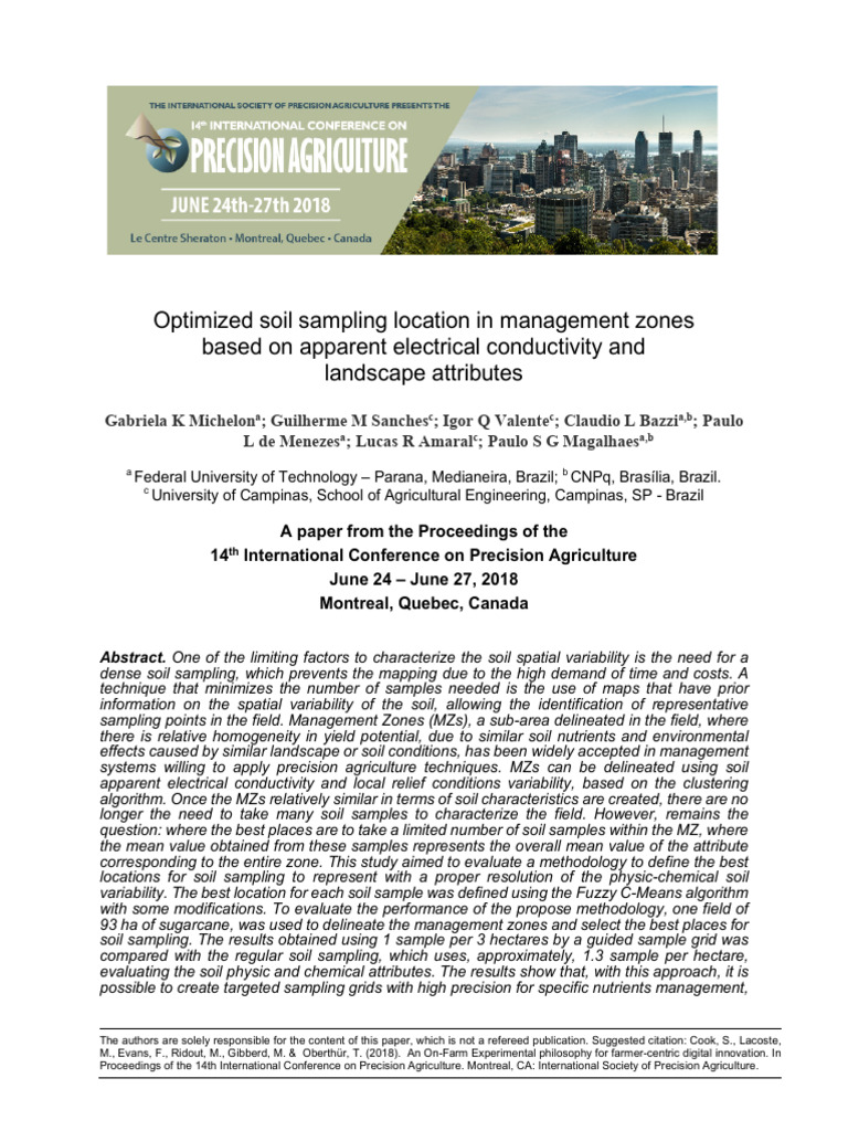 Optimized Soil Sampling Location in Management Zones Based On Apparent ...