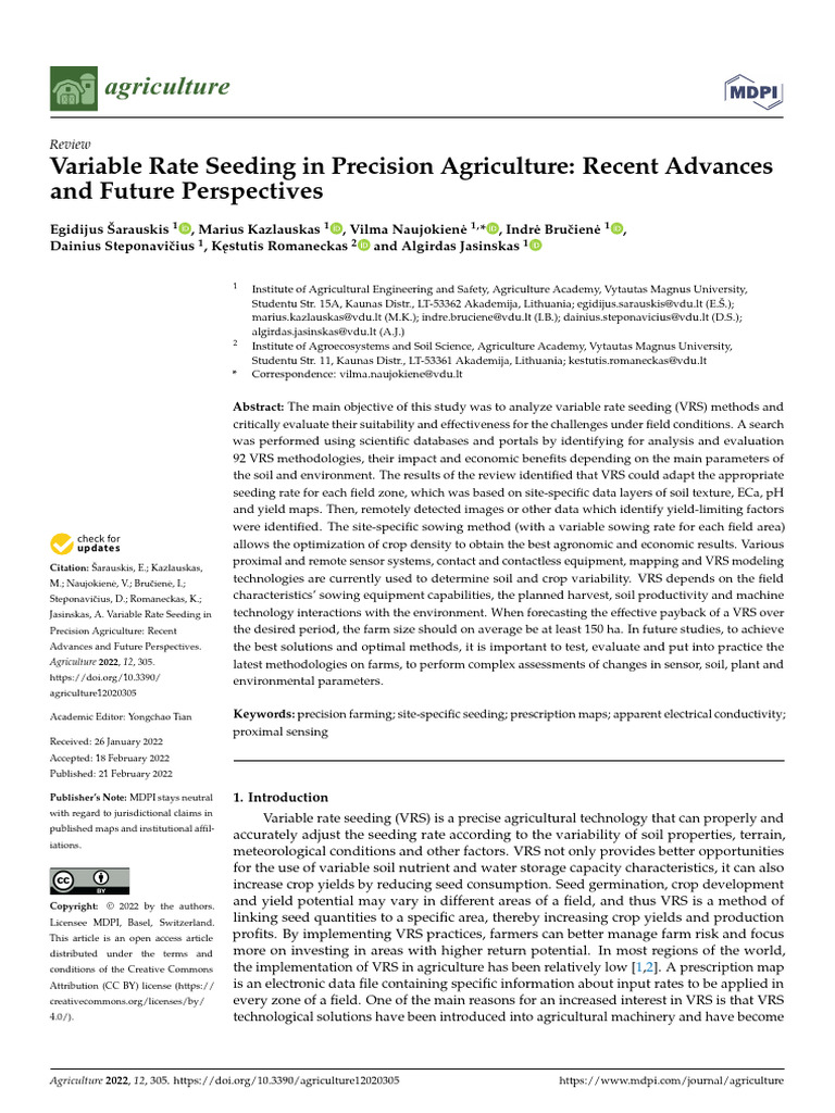 Variable Rate Seeding Recent Advances and Future Perspective | PDF | Agriculture