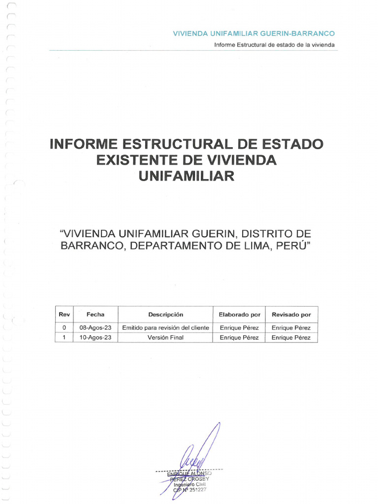 21.-Informe Estructural - Ing. Enrique Oerez - 2023 | PDF
