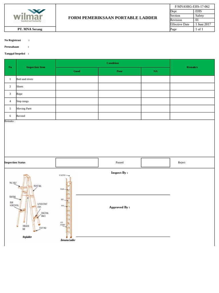 F-MNASRG-EHS-17-062 - Inspeksi Portable Ladder | PDF