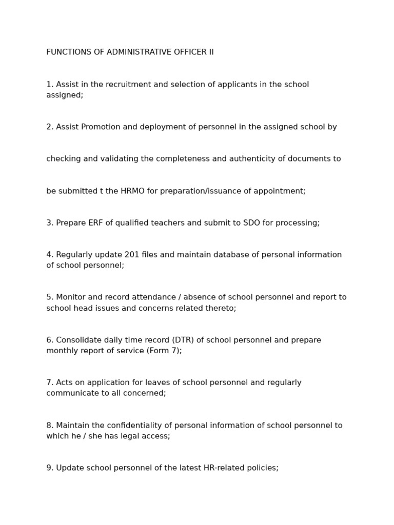 Key Responsibilities of Administrative Officer II | PDF | Career ...