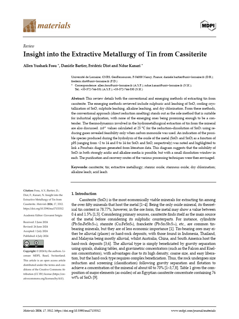 Insight Into The Extractive Metallurgy of Tin From | PDF | Smelting ...