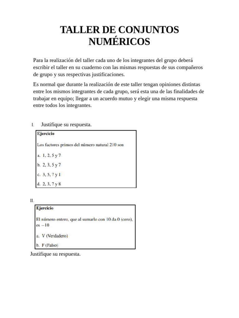 Taller de Conjuntos Numericos | PDF