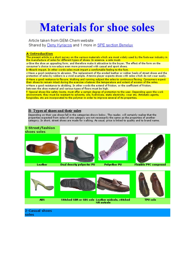 Types of Shoe Sole Materials Explained | PDF | Shoe | Thermoplastic
