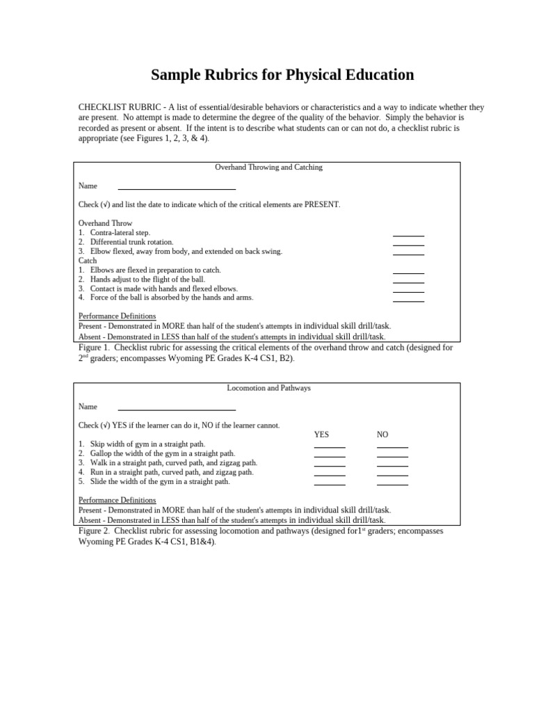 Physical Education Assessment Rubrics | PDF | Rubric (Academic)