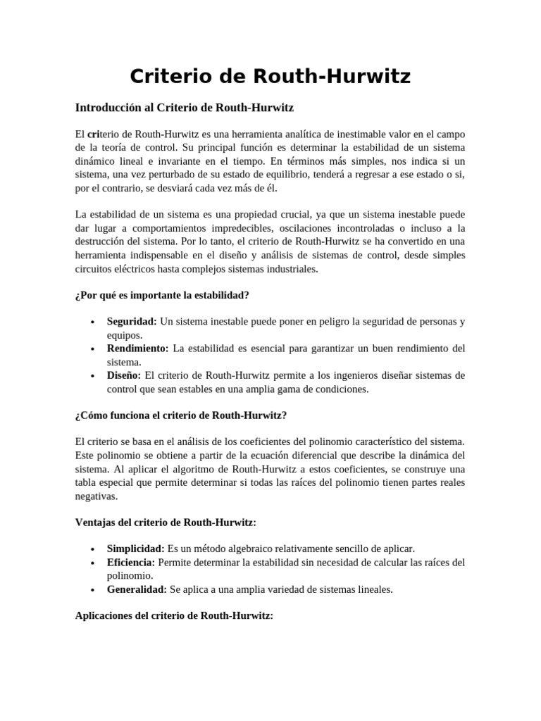 Criterio de Routh-Hurwitz | PDF | Linealidad | Ecuaciones