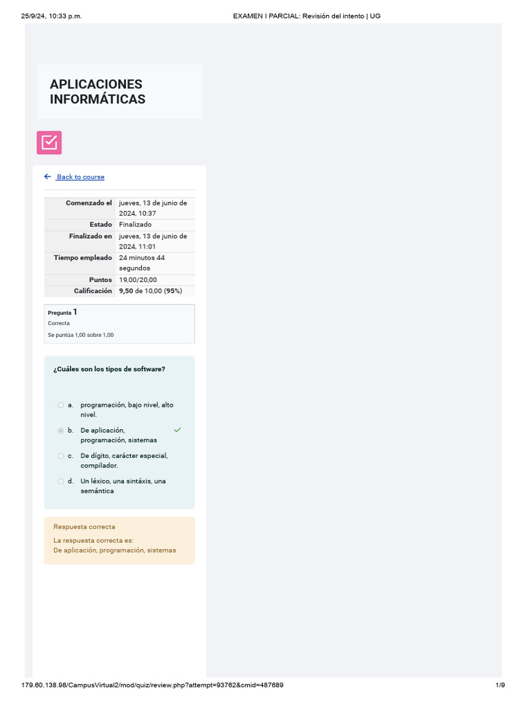 Examen I Parcial - Revisión Del Intento - Ug | PDF | Software de la aplicacion | Archivo de ...