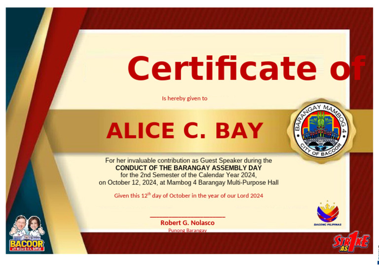 Certificate of Appreciation Assembly 2024 | PDF | Home & Garden