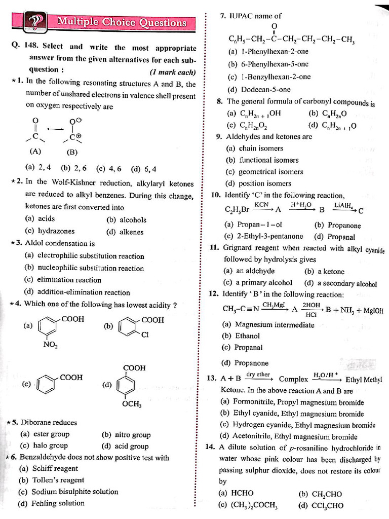 Aldehydes, Ketones and Carboxylic Acids MCQ | PDF