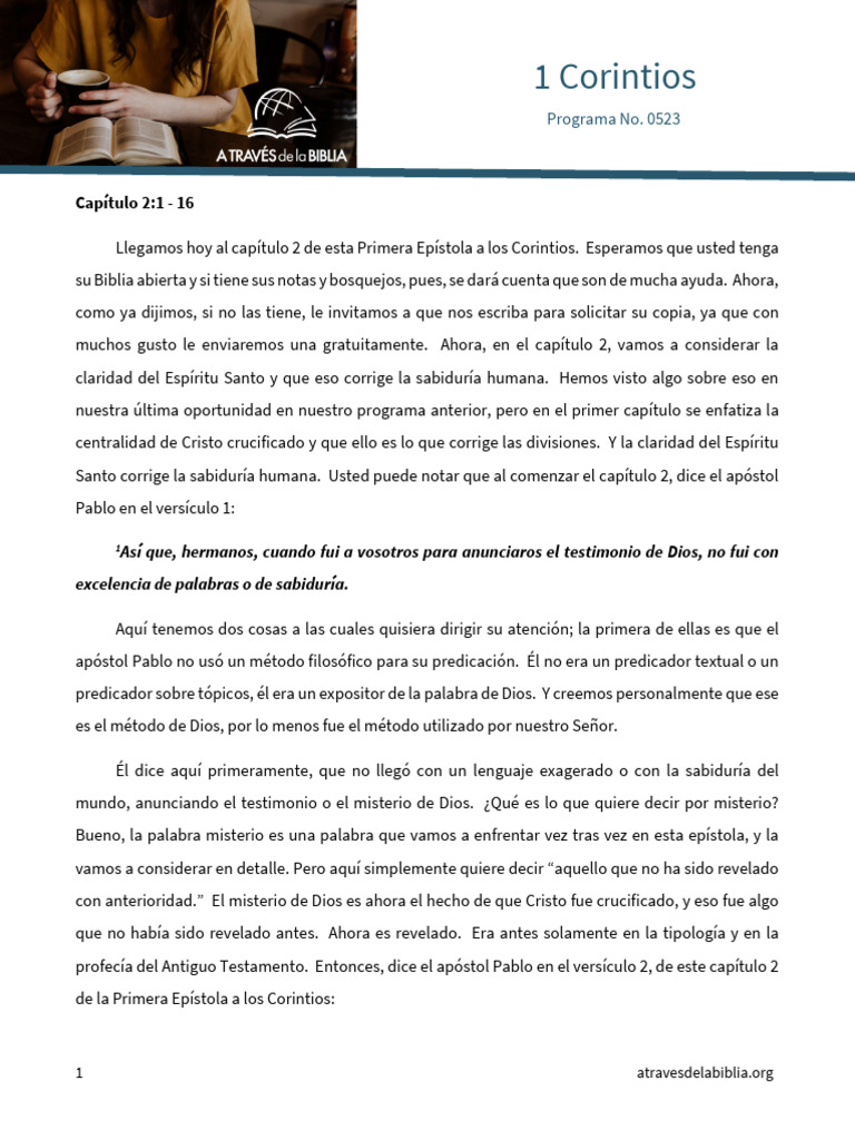 1 Corintios 2,1-16 | PDF | Primera epístola a los corintios | Cristo (título)