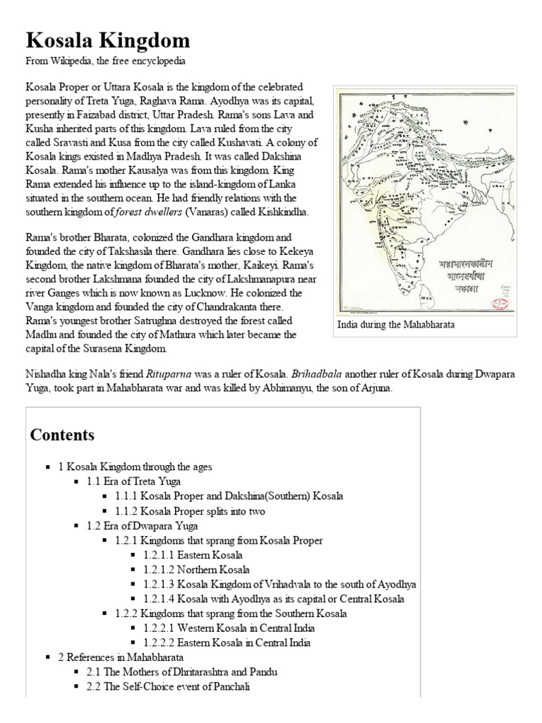 Kosala Kingdom - Wikipedia, The Free Encyclopedia | PDF | Mahabharata ...