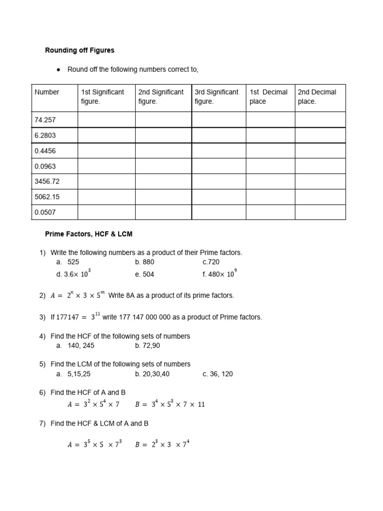 Rounding, Prime Factors, HCF & LCM Guide | PDF | Numbers | Arithmetic