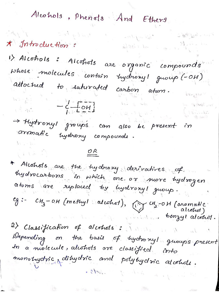 Alcohols, Phenols, and Ethers Notes | PDF