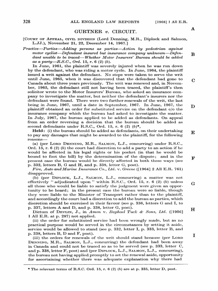 Gurtner V Circuit (1968) 1 All ER 328 | PDF