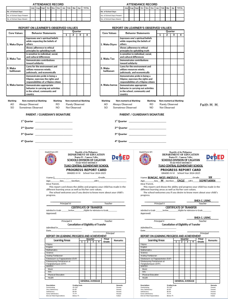 Progress Report Card IV VI | PDF