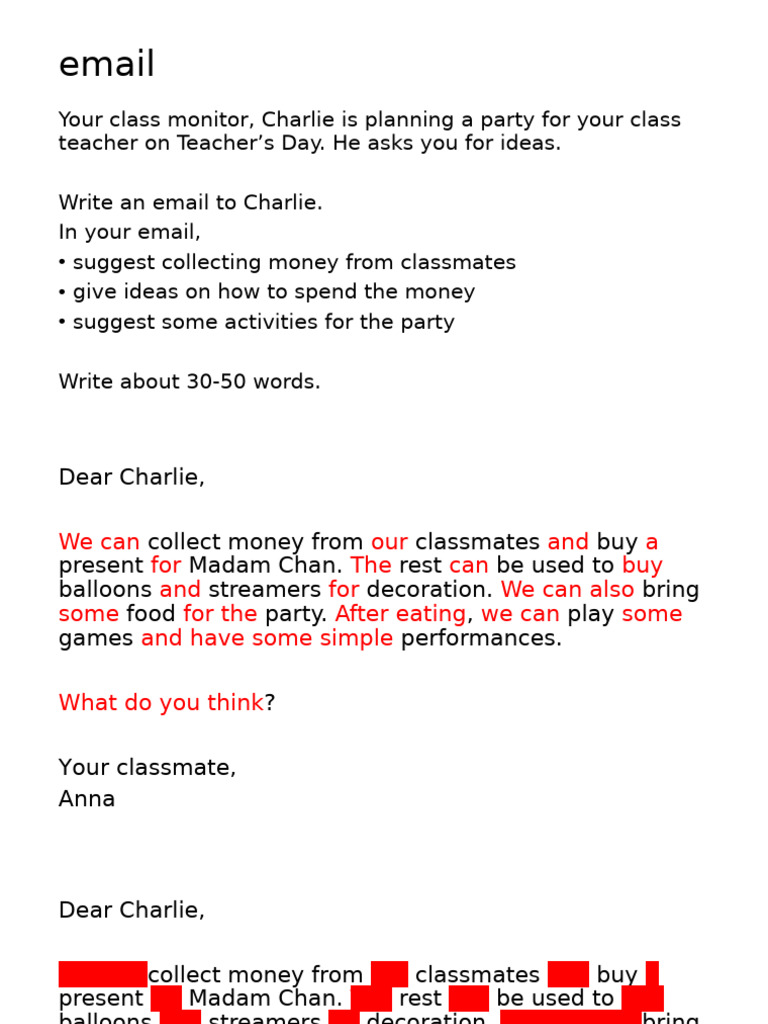 Year 4 Email Teacher Day | PDF